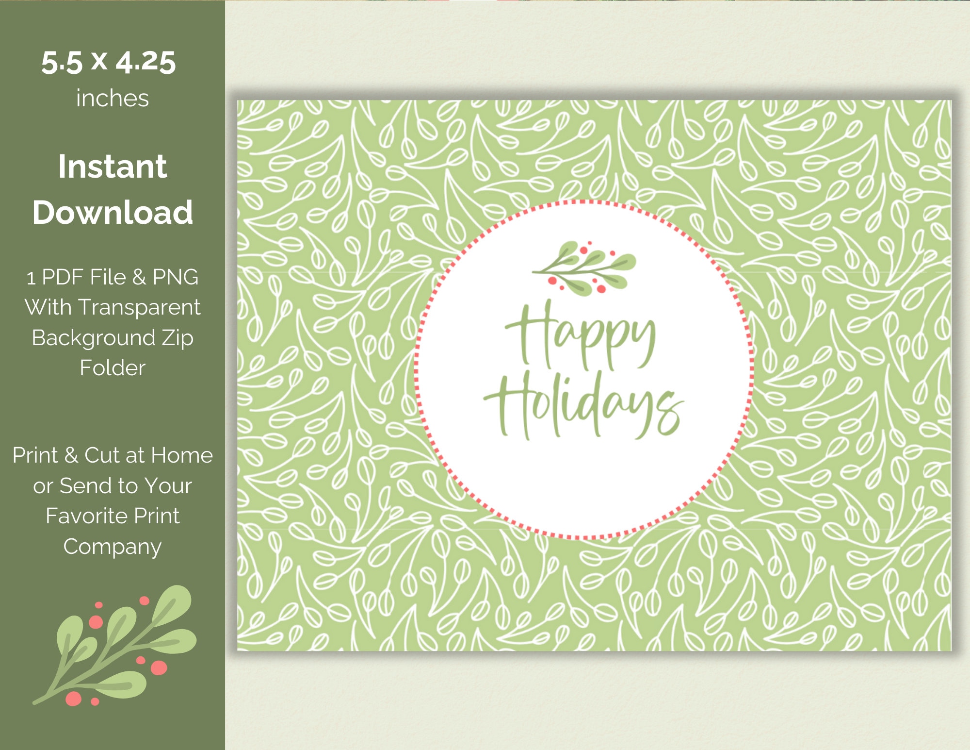 Happy Holiday Printable Card With Round Stickers and Envelope Template ...