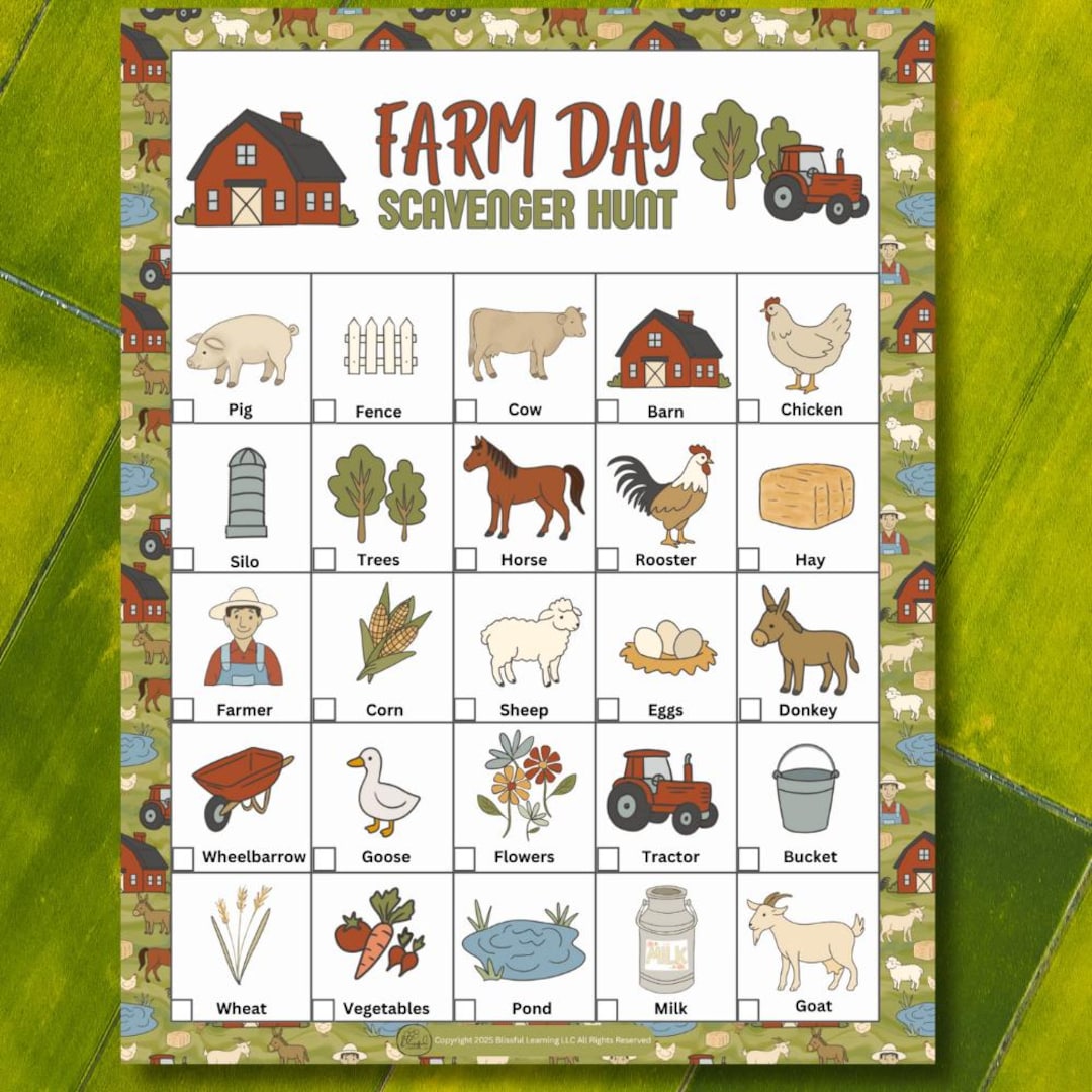 Farm Day Scavenger Hunt: Kids' Outdoor Activity (printable PDF) - Etsy