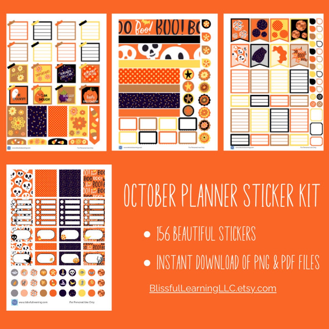 October Stickers for Planners, Journals, and Scrapbooks, Halloween ...