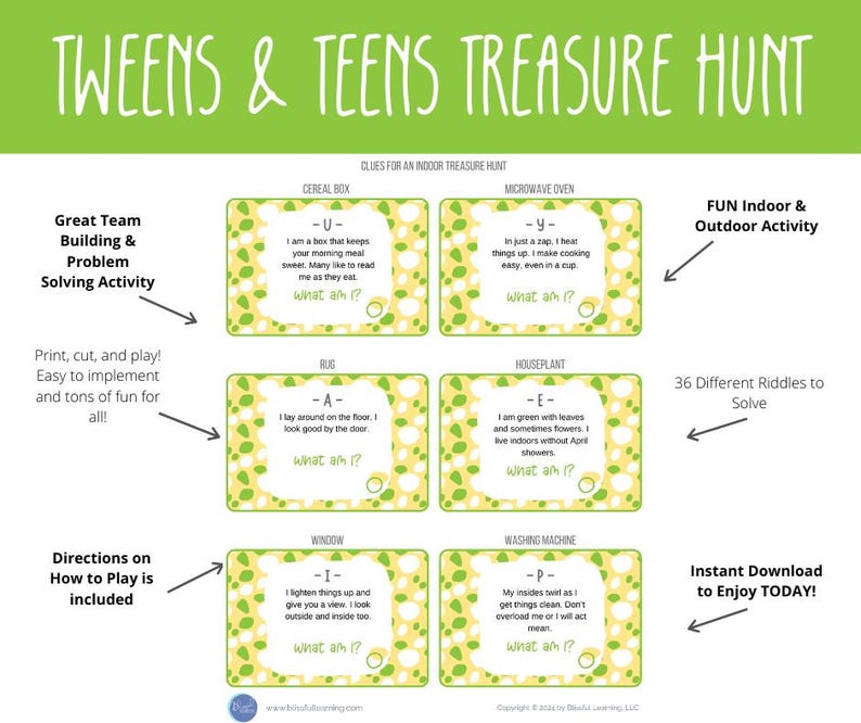 Teen & Tween Treasure Hunt: Rhyming Riddles, Secret Message (printable ...
