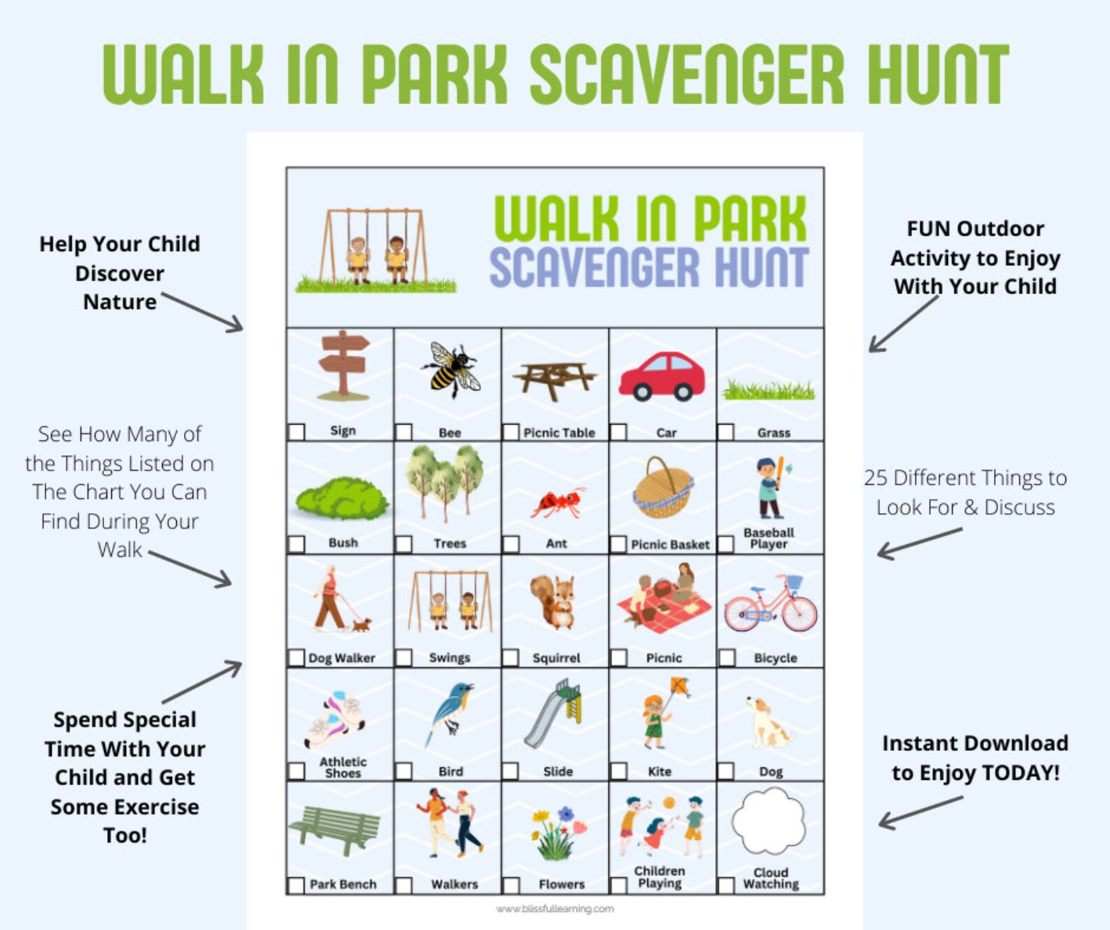 Walk in the Park Scavenger Hunt for Kids Printable, Outdoor Scavenger ...