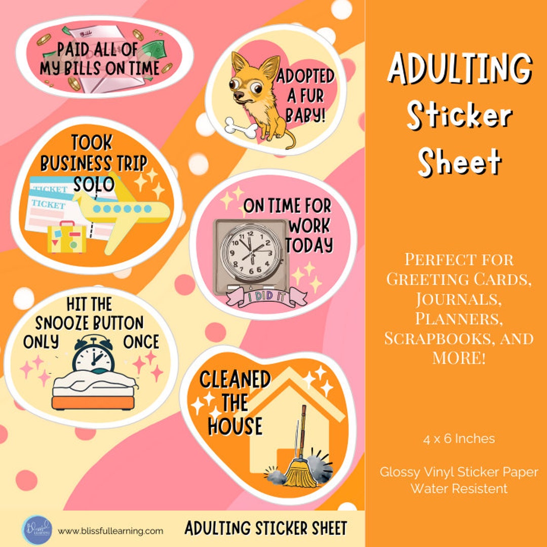 Funny Adulting Stickers 4x6 Sticker Sheet With Glossy Water Resistant ...