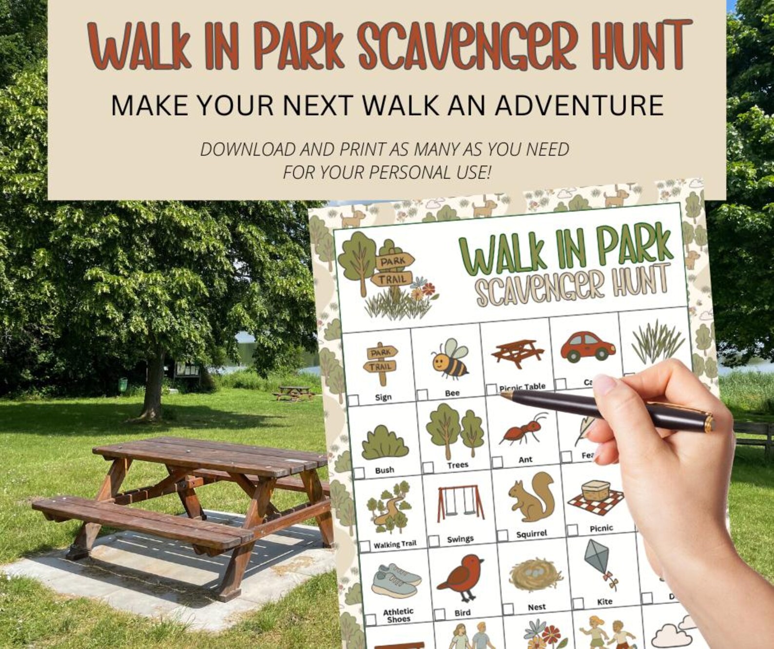 Park Scavenger Hunt for Kids: Outdoor Family Game (hand-drawn Printable ...
