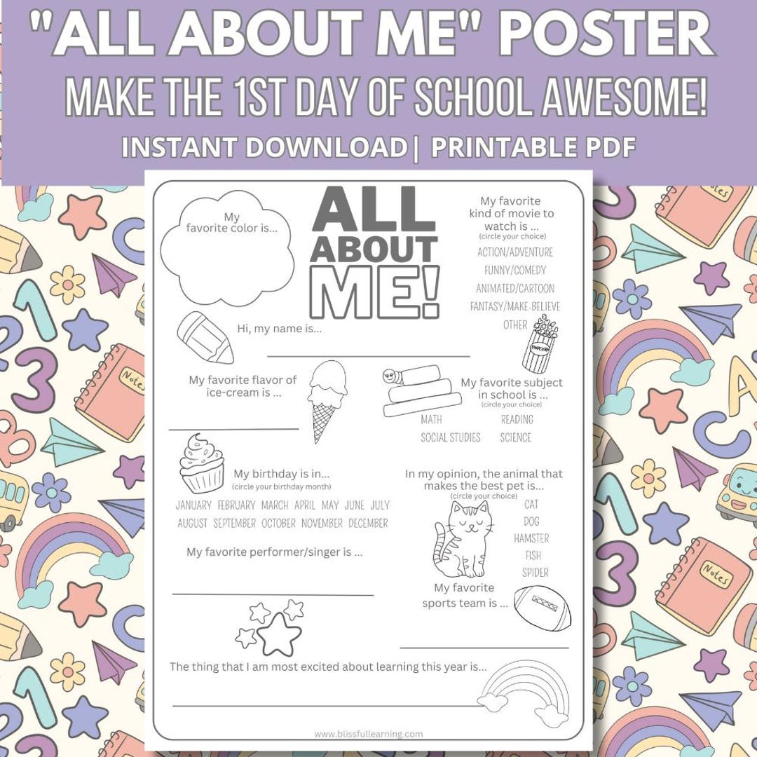 All About Me Poster: Back to School Ice Breaker Worksheet (PDF ...