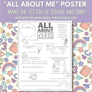 All About Me Poster and Coloring Page for Students, Ice Breaker for ...
