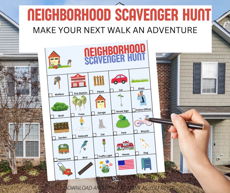 Neighborhood Scavenger Hunt for Kids Family Outdoor Walking - Etsy