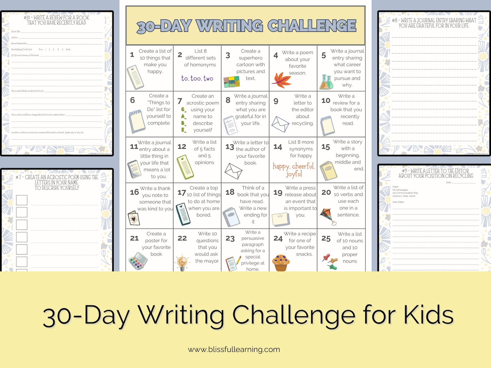 30-day Writing Challenge for Kids: Grades 3-8 (printable) - Etsy
