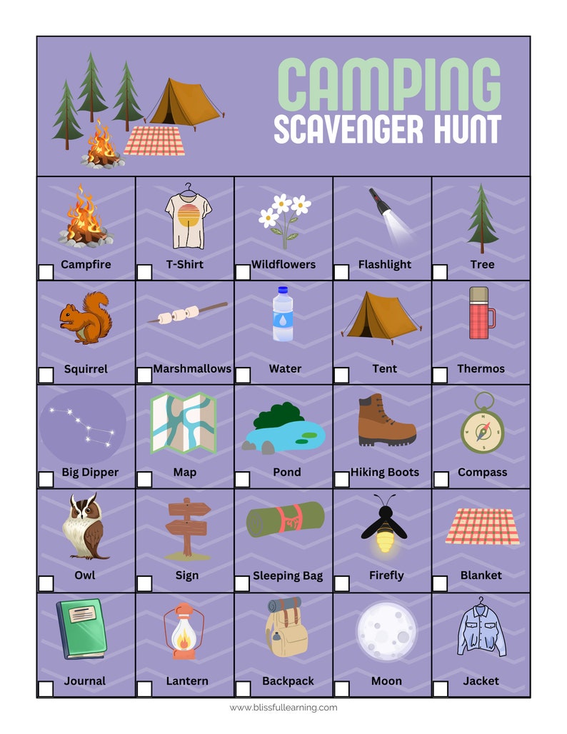 Camping Scavenger Hunt for Kids Printable, Nature Walk for Families ...