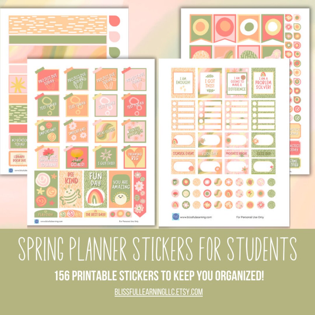 Spring Student Planner Stickers - 156 Printable Decorative & Functional ...