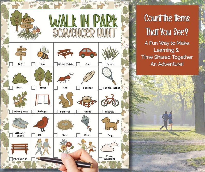 Park Scavenger Hunt for Kids: Outdoor Family Game (hand-drawn Printable ...