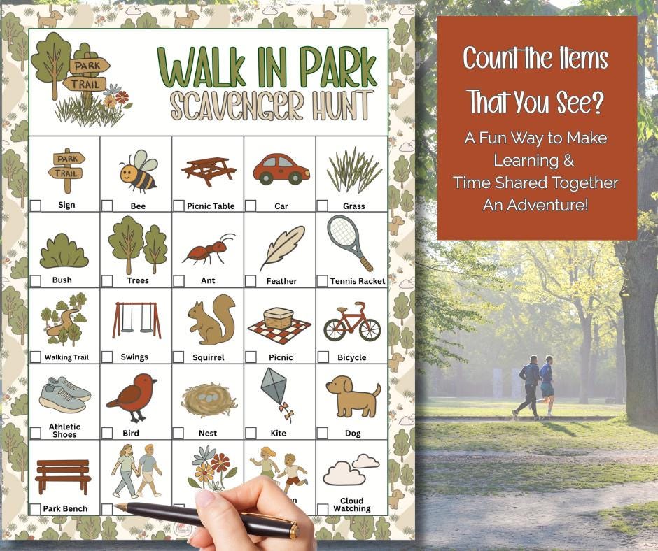 Park Scavenger Hunt for Kids: Outdoor Family Game (hand-drawn Printable ...