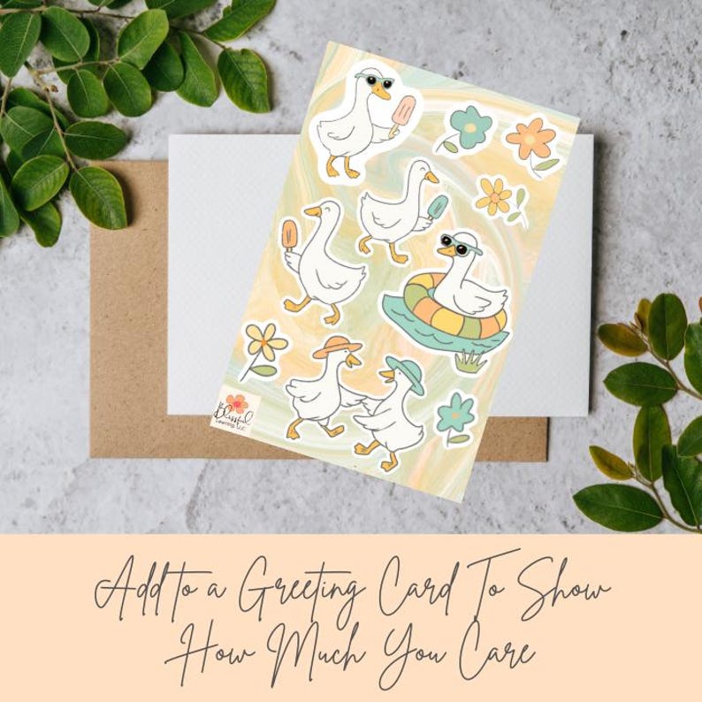 Summer Goose Sticker Sheet: Whimsical Duck Stickers (printable PNG) - Etsy