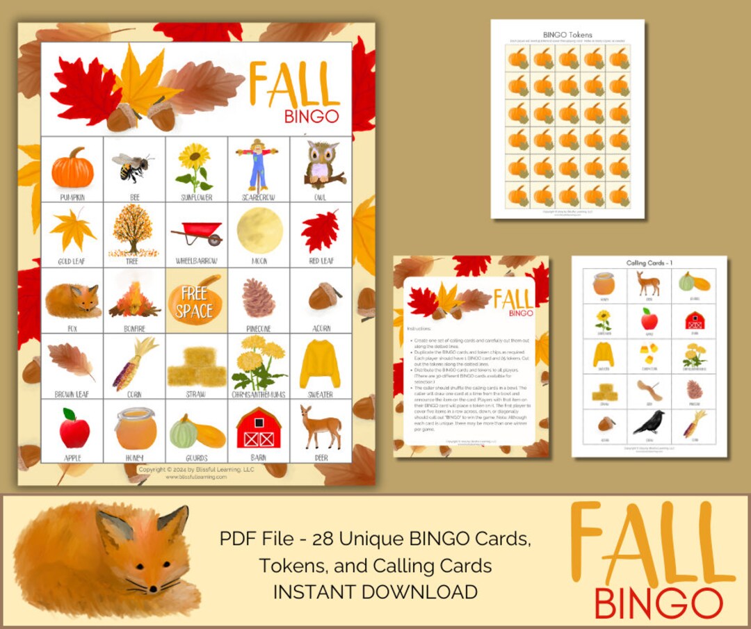 Fall Bingo Game Set: Hand-drawn Autumnal Illustrations (digital ...