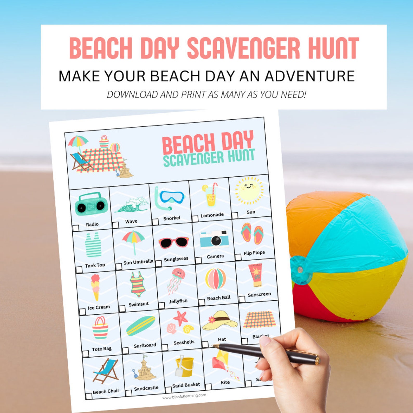 Beach Day Scavenger Hunt Game for Kids Printable, Family Seashore ...
