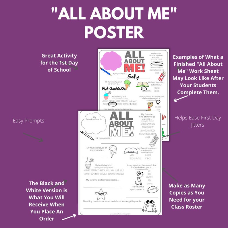 All About Me Poster and Coloring Page for Students, Ice Breaker for ...
