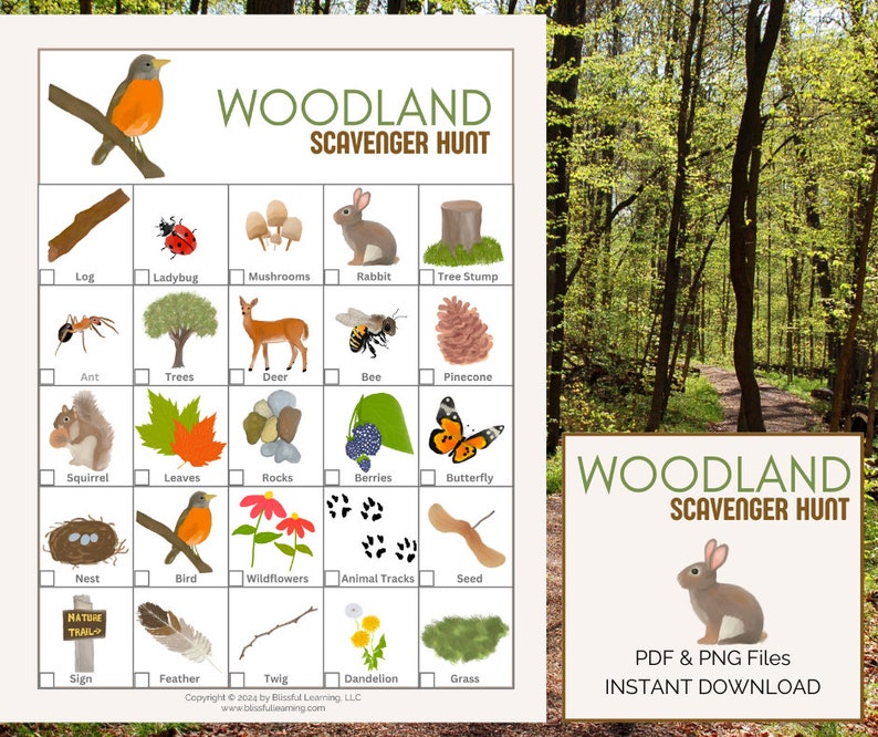 Woodland Scavenger Hunt for Kids Printable - 25 Nature Discoveries for ...