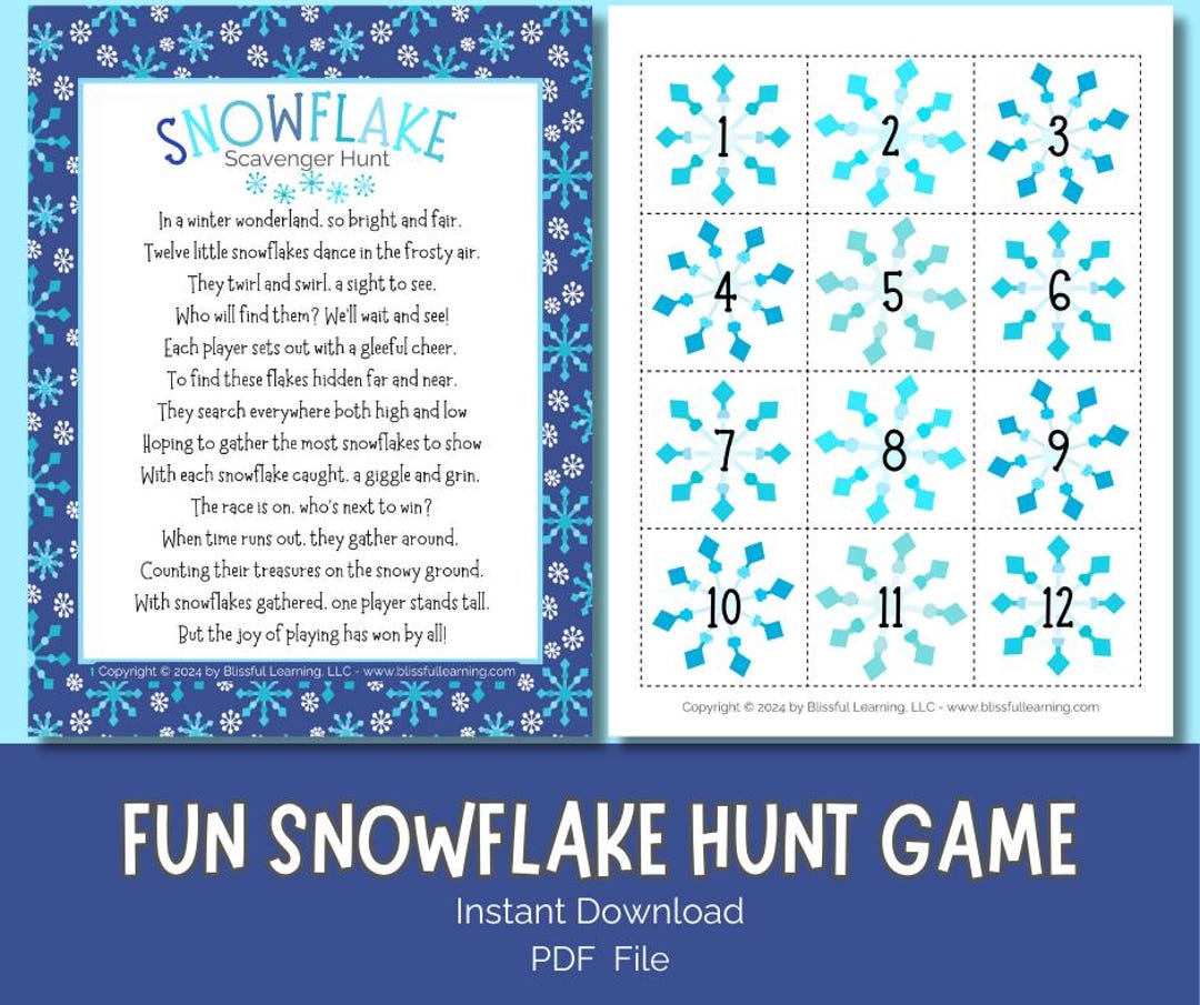 Snowflake Scavenger Hunt for Kids, Fun Addition Learning Game, Perfect ...