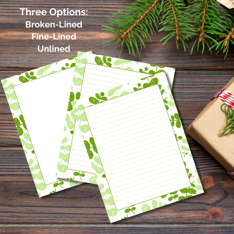 Festive Holiday Printable Writing Paper: Green Foliage - Etsy