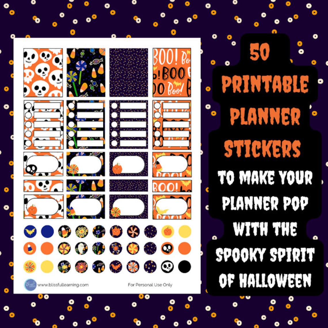 October Decorative Planner Sticker Kit, Printable Halloween Stickers ...