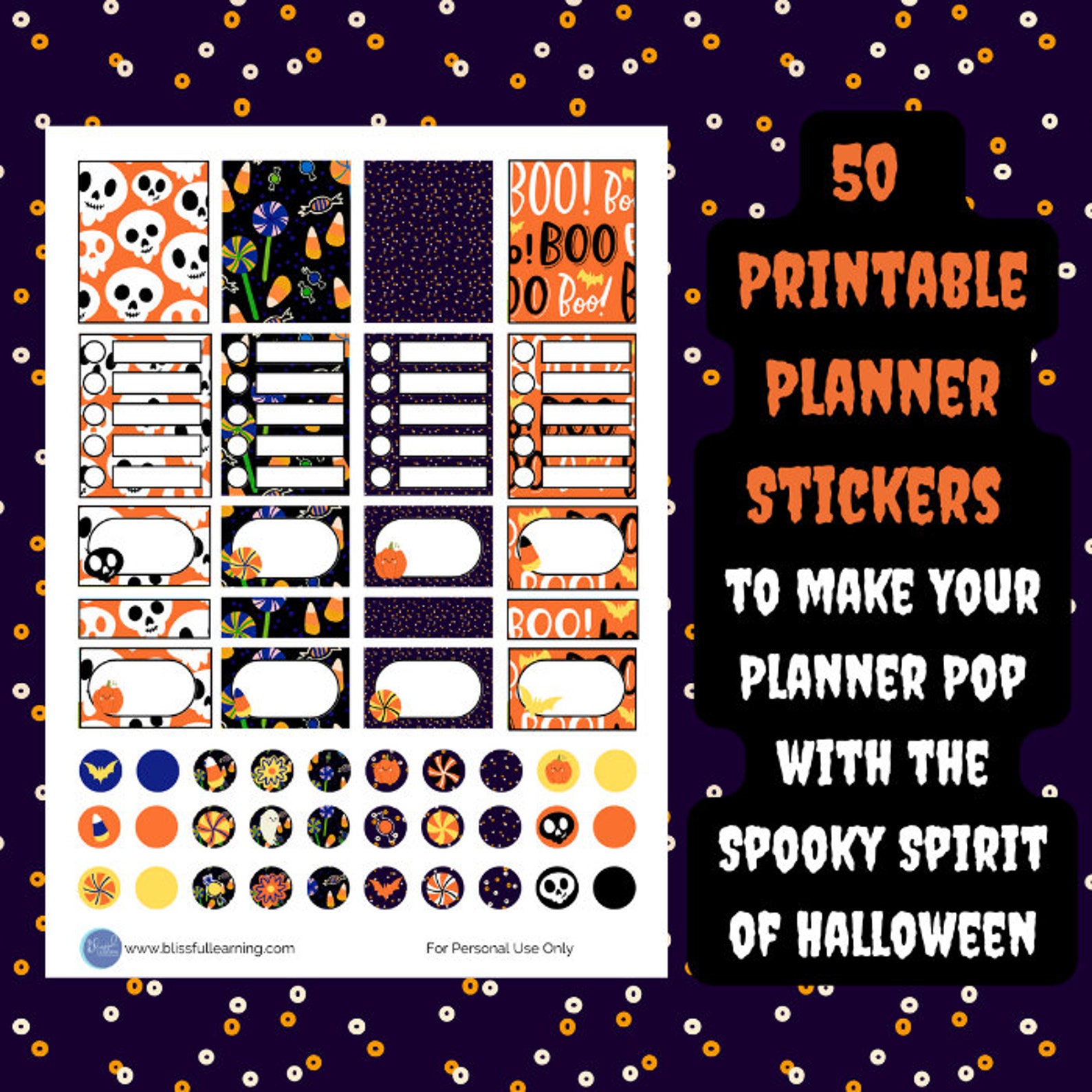 October Decorative Planner Sticker Kit, Printable Halloween Stickers ...