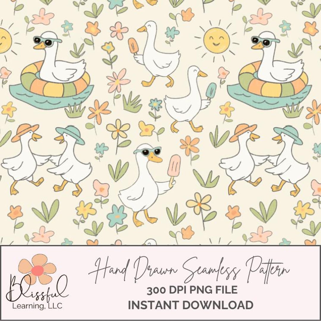 Silly Goose Seamless Pattern, Handdrawn Whimsical Goose Digital Paper ...