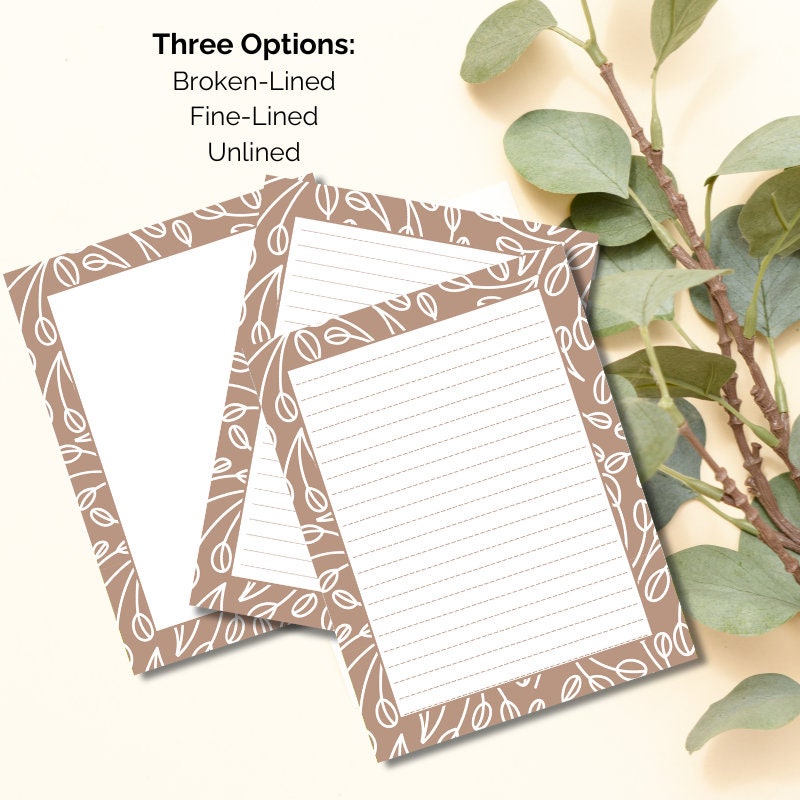 Toasty Brown and White Fall Printable Writing Paper, Lined Unlined Stationery, Instantly ...