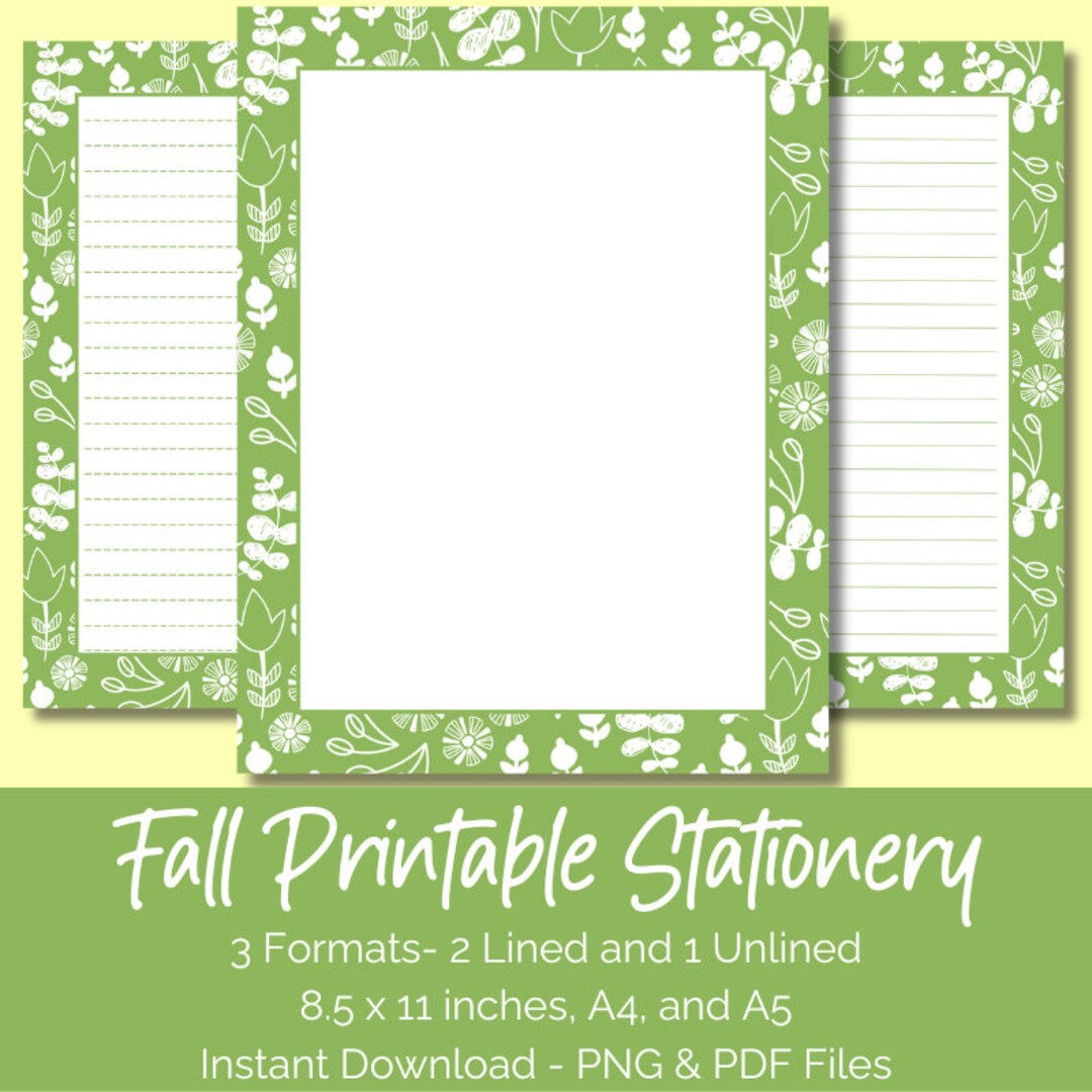 Green and White Printable Writing Paper, Lined and Unlined Stationery Set for Letter Writers and ...
