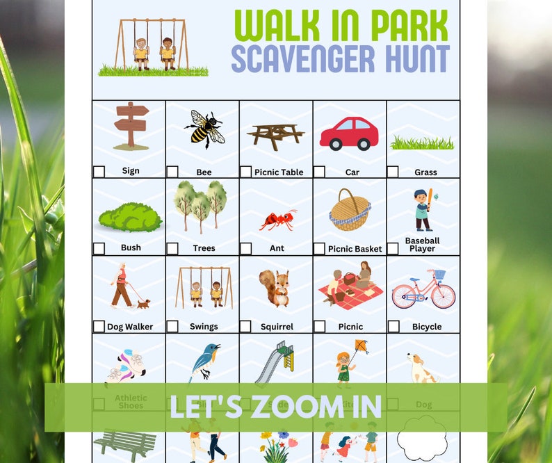 Walk in the Park Scavenger Hunt for Kids Printable, Outdoor Scavenger ...