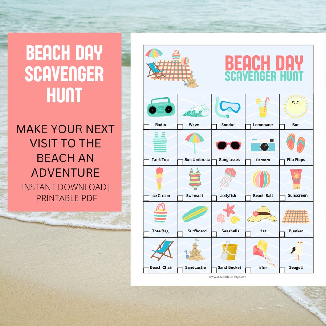 Beach Day Scavenger Hunt Game for Kids Printable, Family Seashore ...