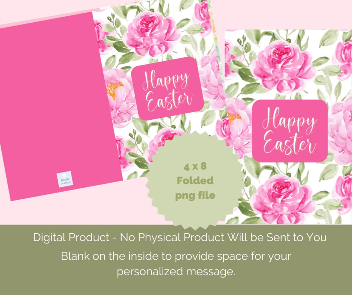 Pink Floral Easter Card, Printable Easter Card, Digital Easter Card ...