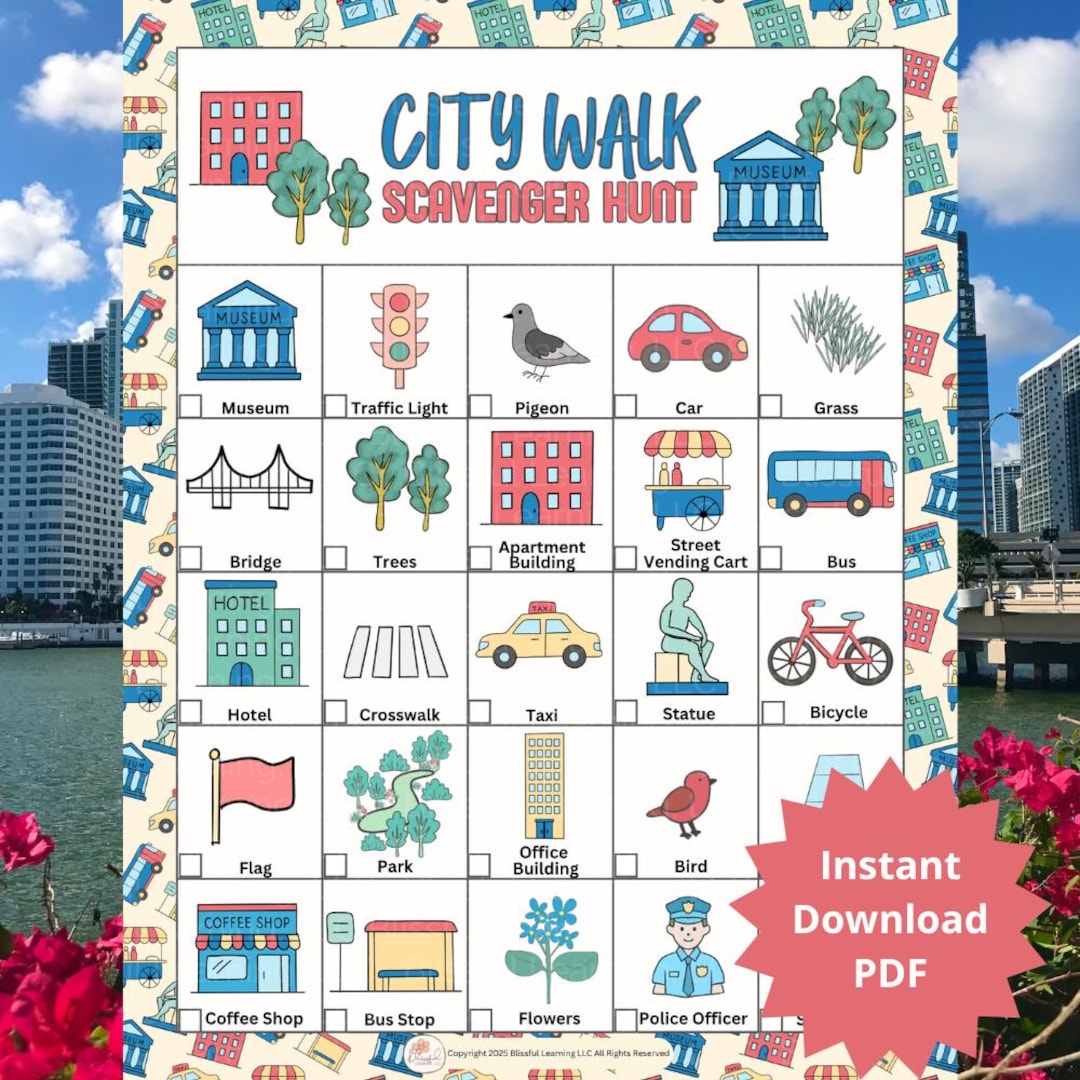 City Walk Scavenger Hunt for Kids: Outdoor Family Game (PDF Download ...