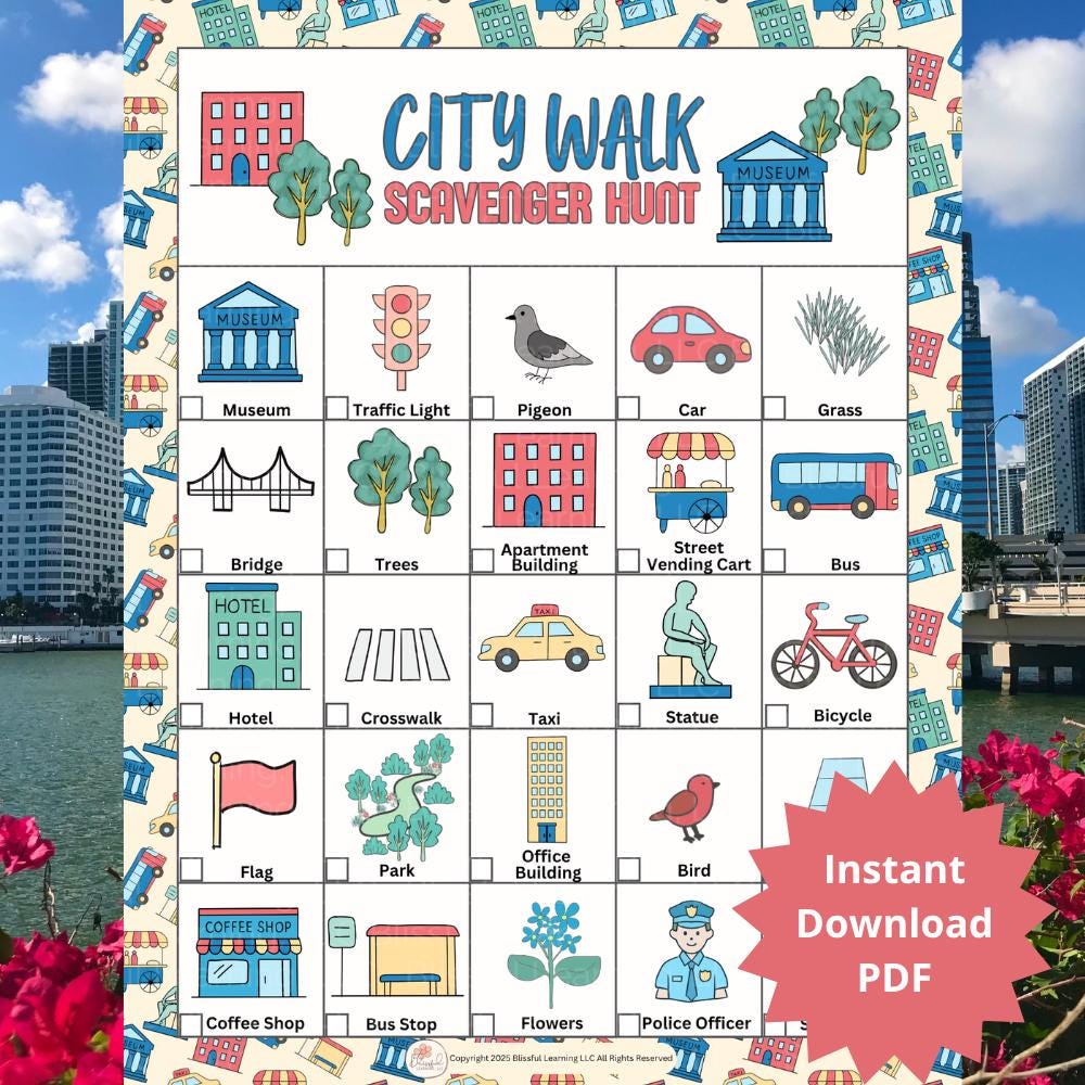 City Walk Scavenger Hunt for Kids: Outdoor Family Game (PDF Download ...