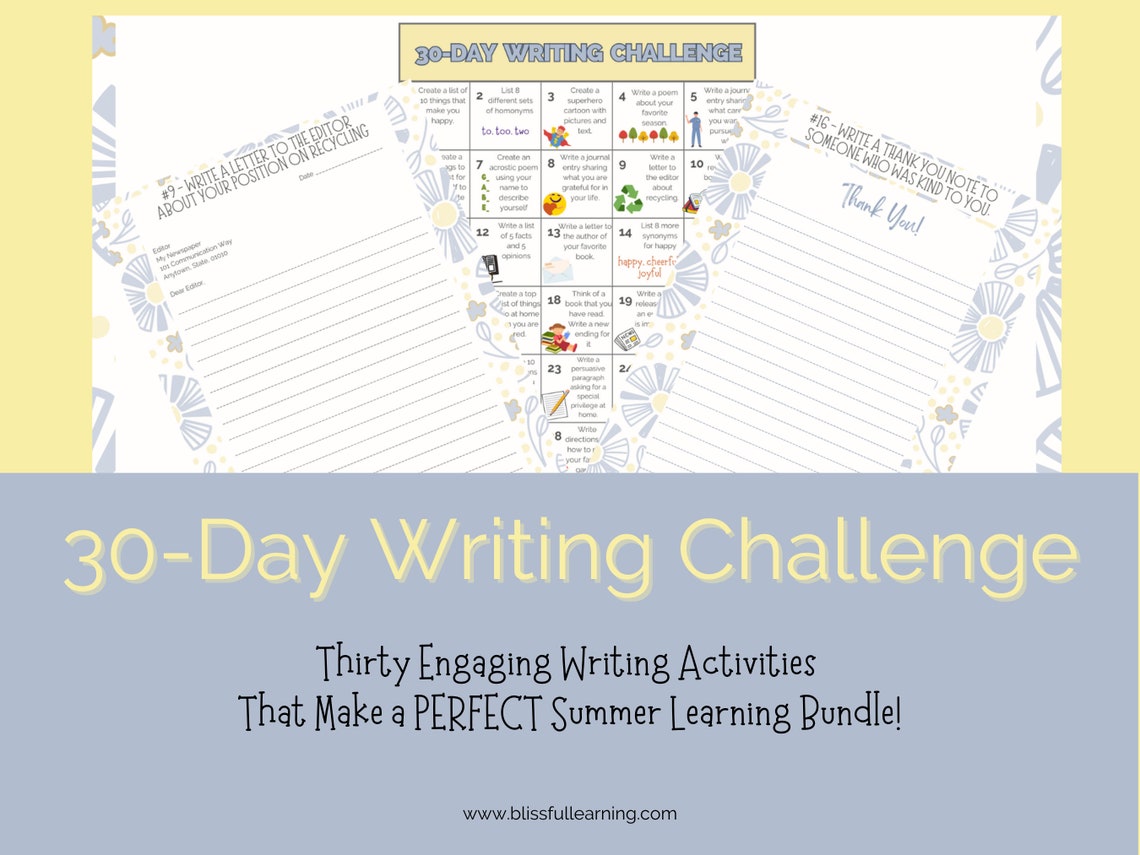 30 Day Writing Challenge for Kids in 3rd 4th 5th 6th 7th 8th - Etsy