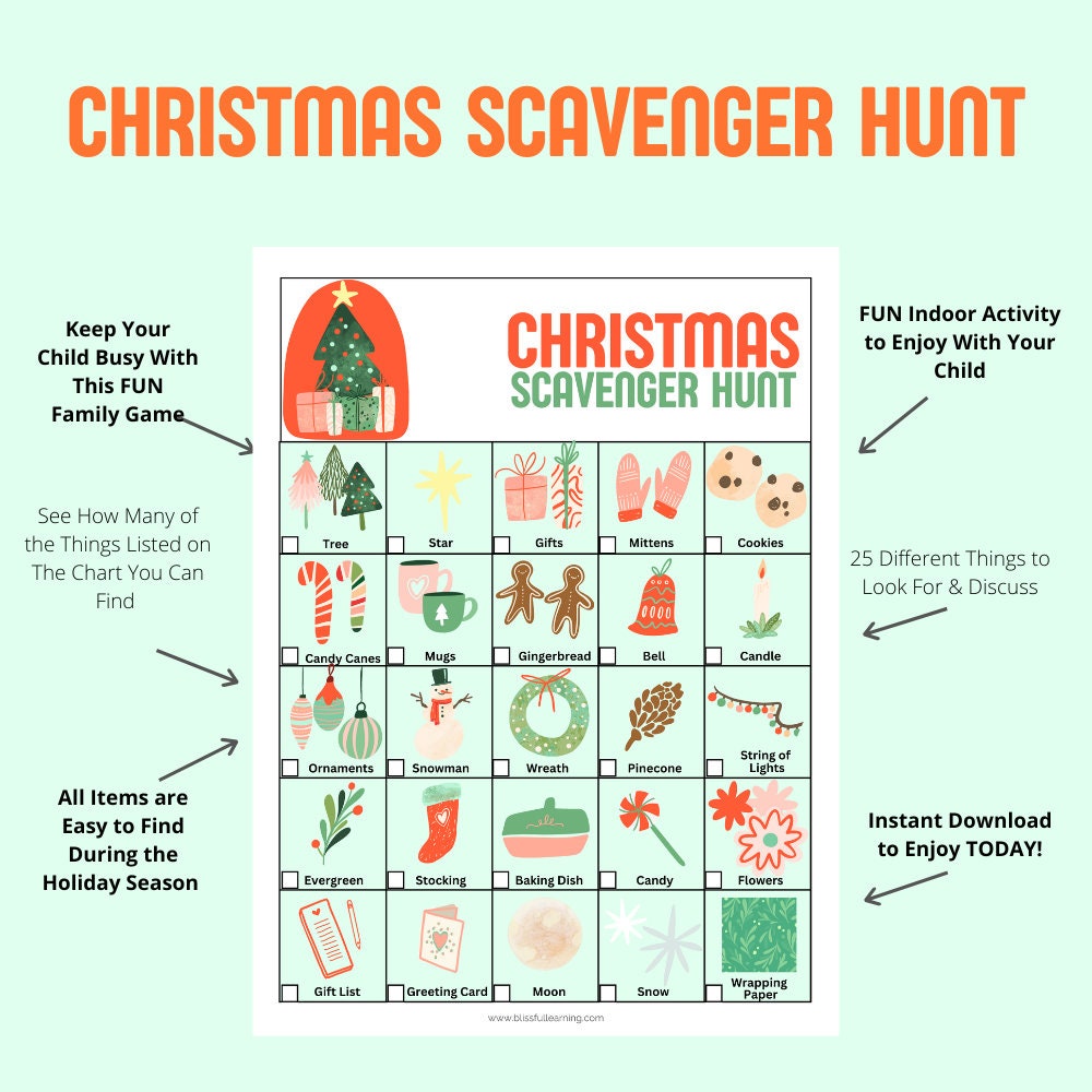 Christmas Scavenger Hunt, Christmas Game for a Group, Holiday Party ...
