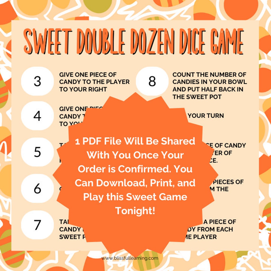 Halloween Candy Dice Game Printable, Fall Kids Party Game Printable ...