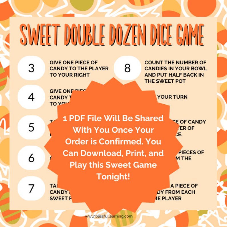Halloween Candy Dice Game Printable, Fall Kids Party Game Printable ...