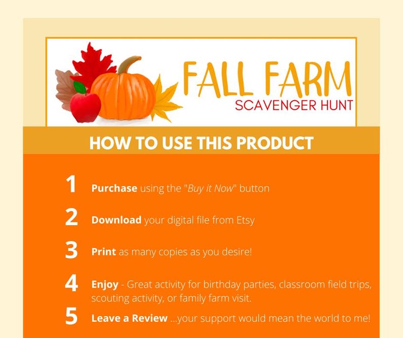 Fall Farm Scavenger Hunt: Hand-drawn Autumnal Illustrations (digital ...