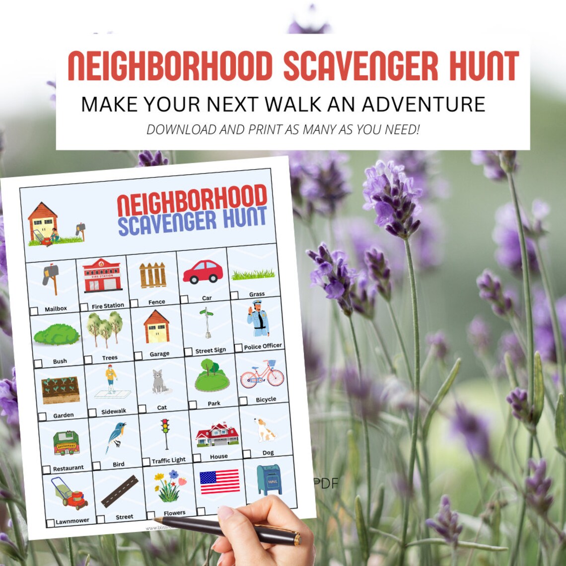 Neighborhood Scavenger Hunt for Kids, Family Outdoor Walking Game ...