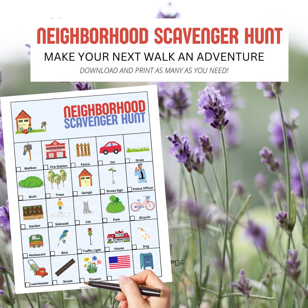 Neighborhood Scavenger Hunt for Kids, Family Outdoor Walking Game ...