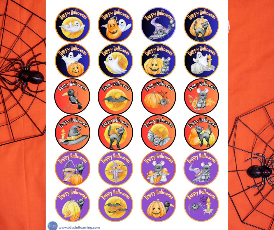 Cute Halloween Printable Stickers for Kids, Halloween Treat Bag ...