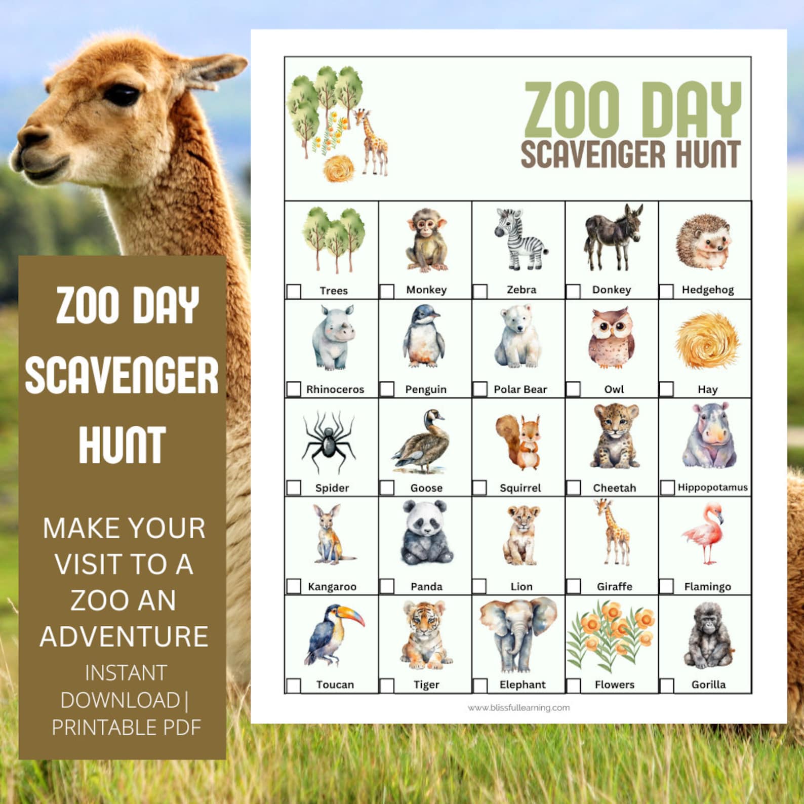 Zoo Day Scavenger Hunt for Kids Printable, Family Fun Game for a Day at ...
