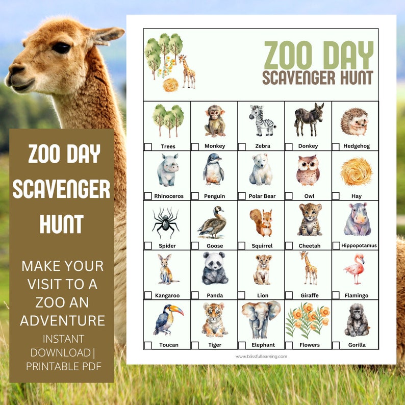 Zoo Day Scavenger Hunt for Kids Printable, Family Fun Game for a Day at ...