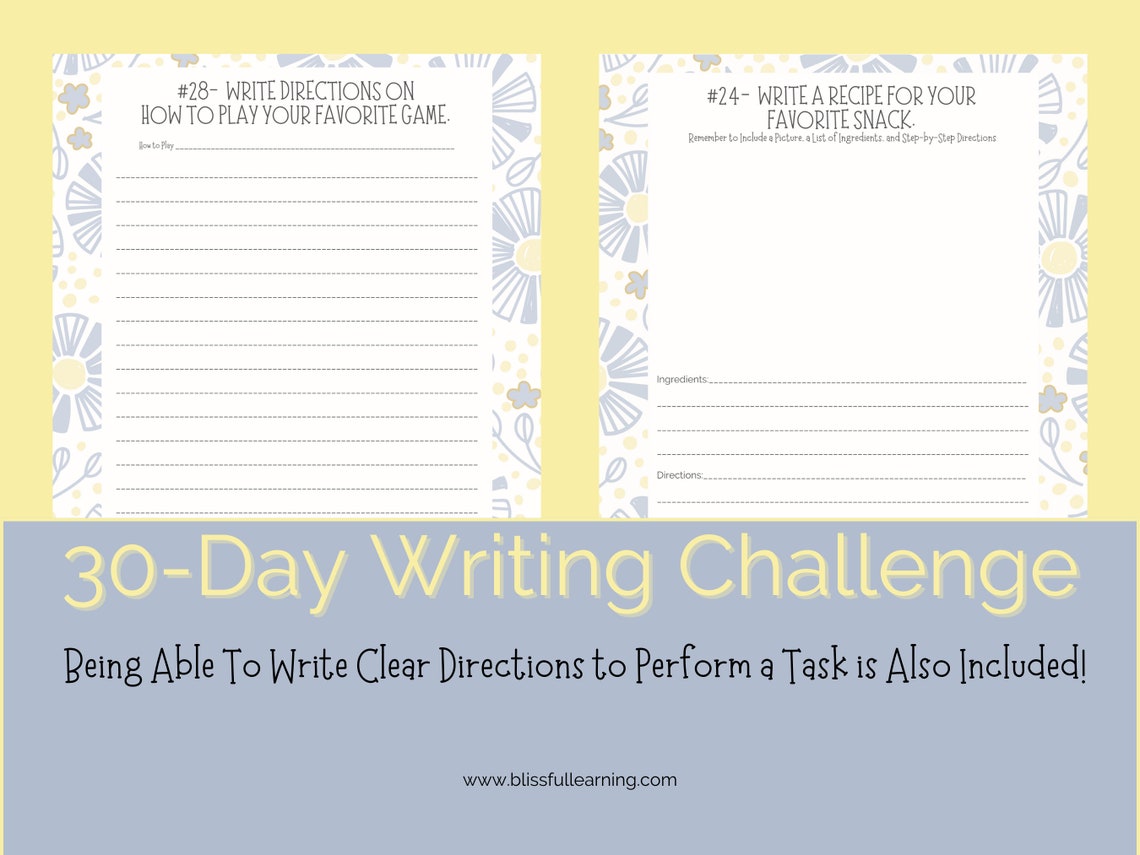 30-day Writing Challenge for Kids: Grades 3-8 (printable) - Etsy