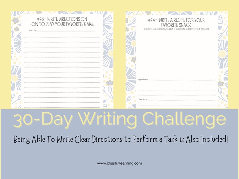 30-day Writing Challenge for Kids: Grades 3-8 (printable) - Etsy