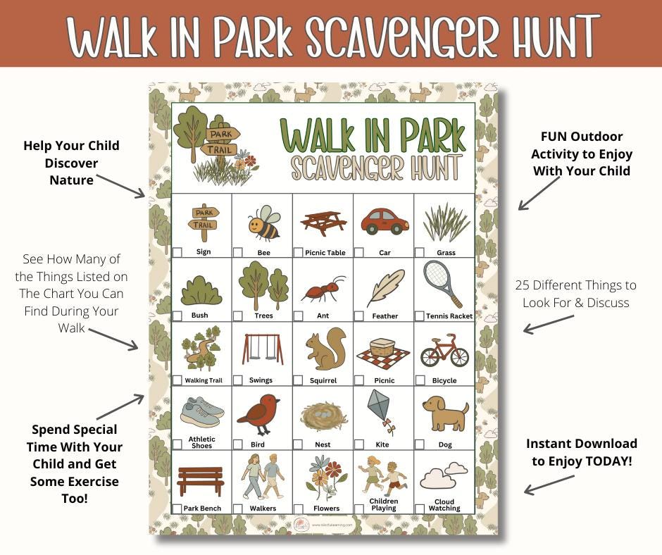 Walk in the Park Scavenger Hunt for Kids: Outdoor Family Game (PDF ...