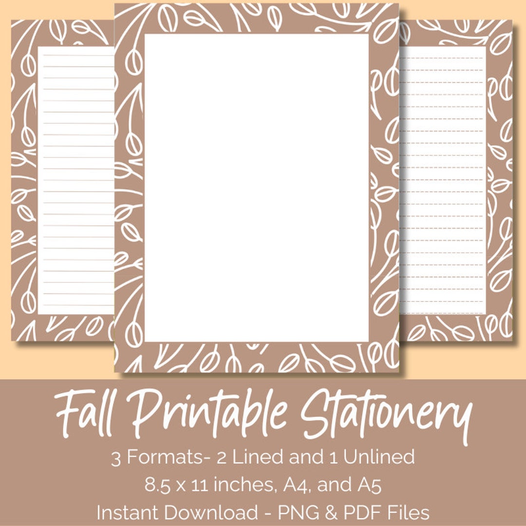 Toasty Brown and White Fall Printable Writing Paper, Lined Unlined Stationery, Instantly ...