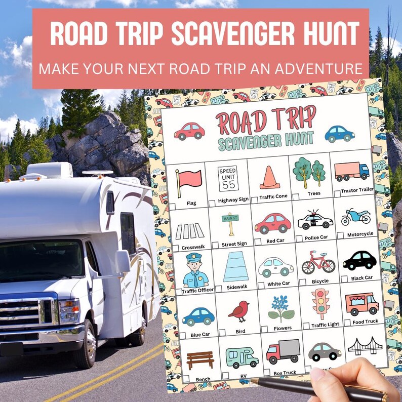 Road Trip Scavenger Hunt Printable Travel Game for Kids, Family Car ...