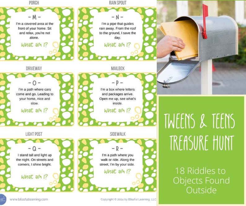 Teen & Tween Treasure Hunt: Rhyming Riddles, Secret Message (printable ...