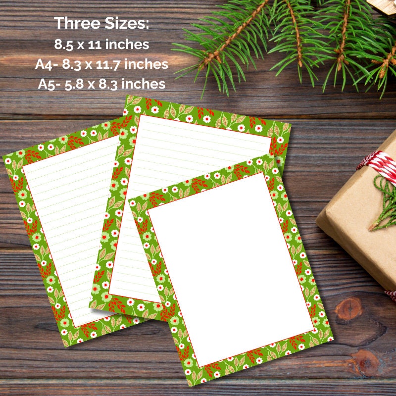 Festive Holiday Printable Writing Paper Set in Green and Red Great for ...