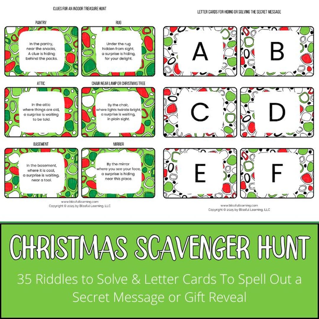 Christmas Scavenger Hunt Kit: 35 Rhyming Clues, Secret Message for Gift ...